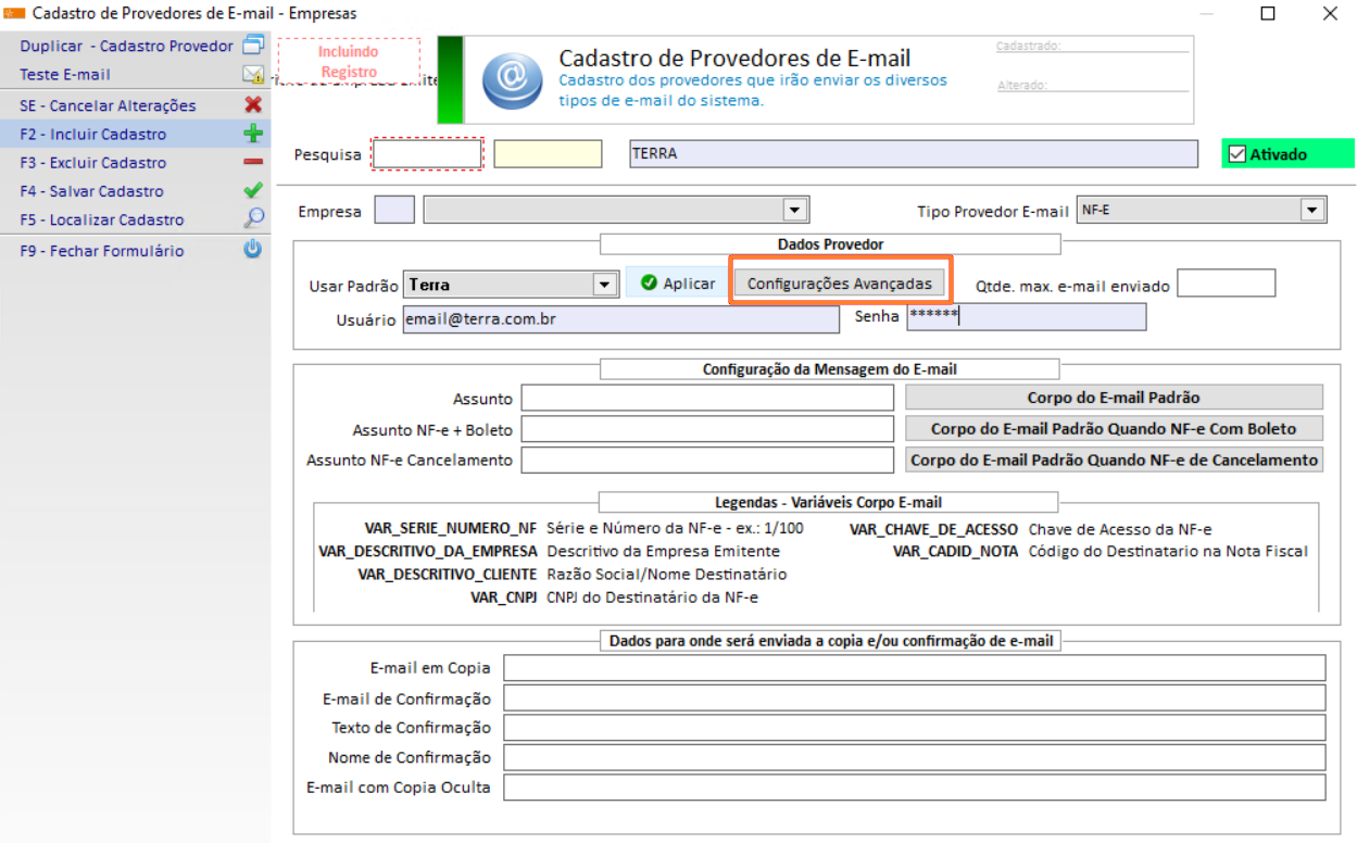 » Configuração padrão – Provedores de E-mail – TERRA
